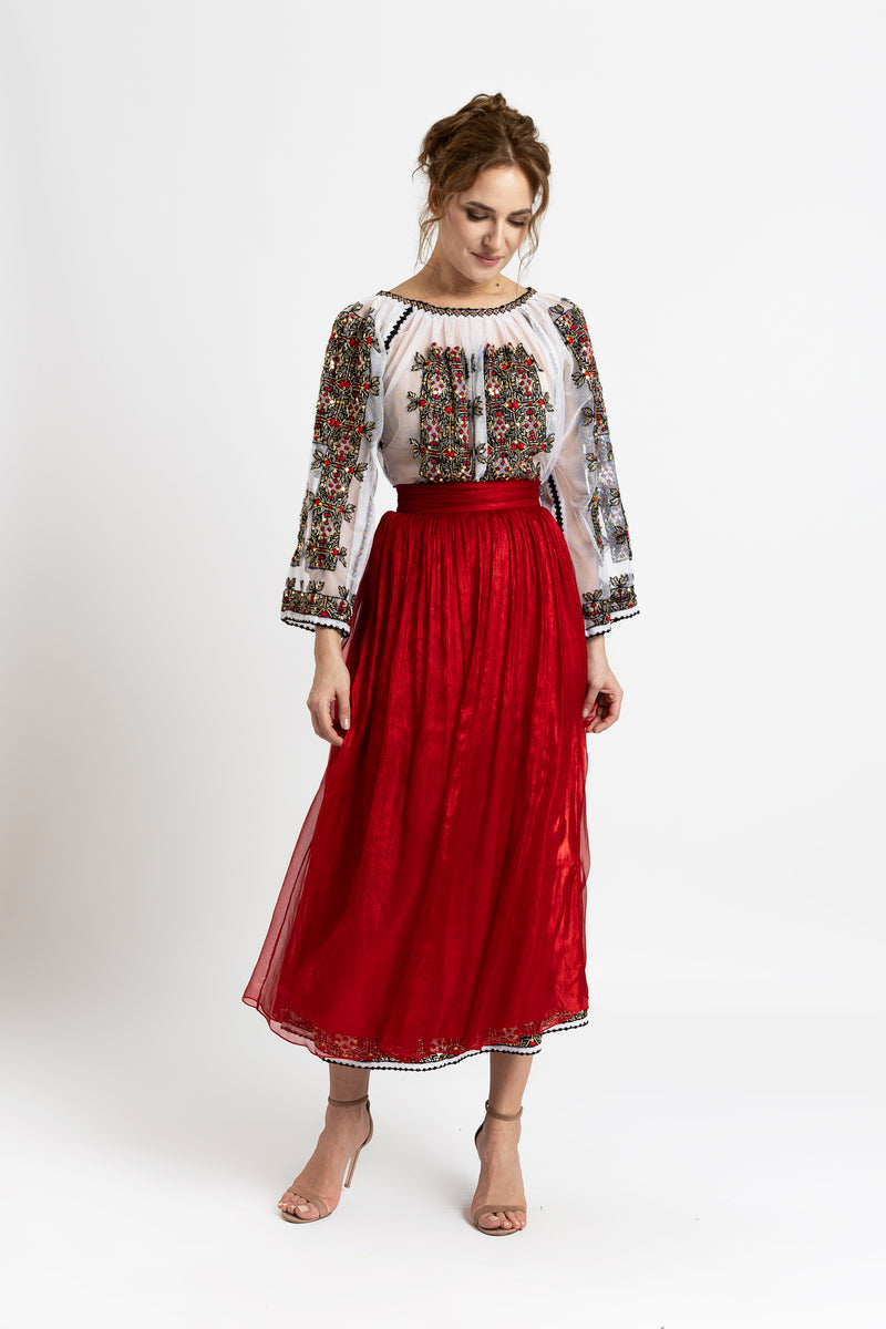 Rochie tip ie cusuta manual pe tulle si jupa din matase – IZABELA MANDOIU